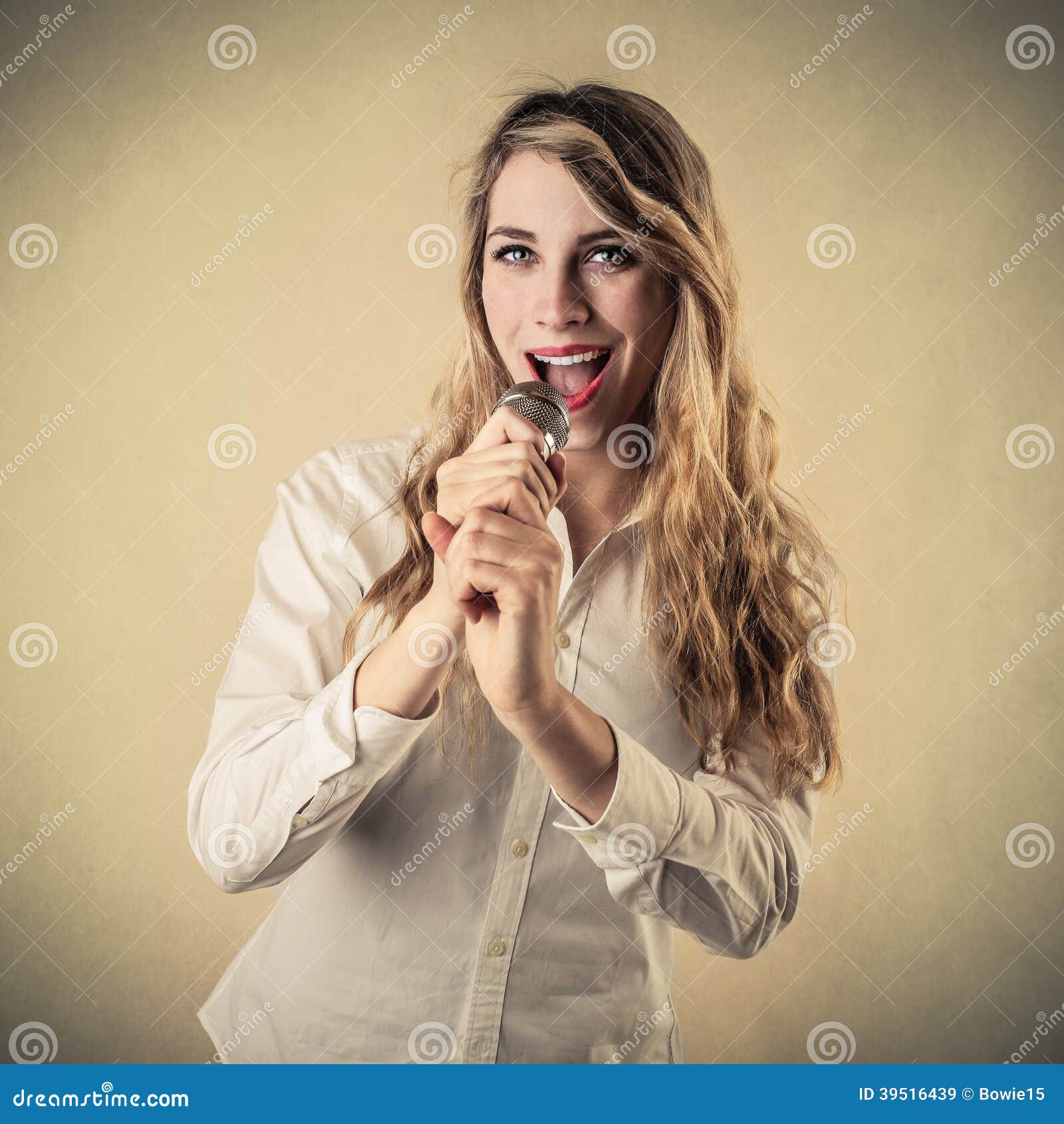 Beautiful woman singing stock image. Image of business - 39516439