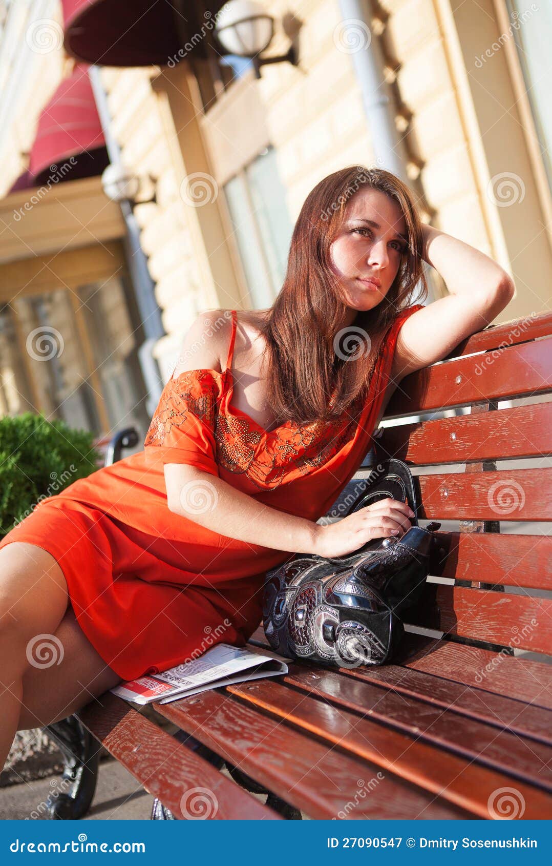 Beautiful Woman Sits on Bench Stock Image - Image of girl, bench: 27090547