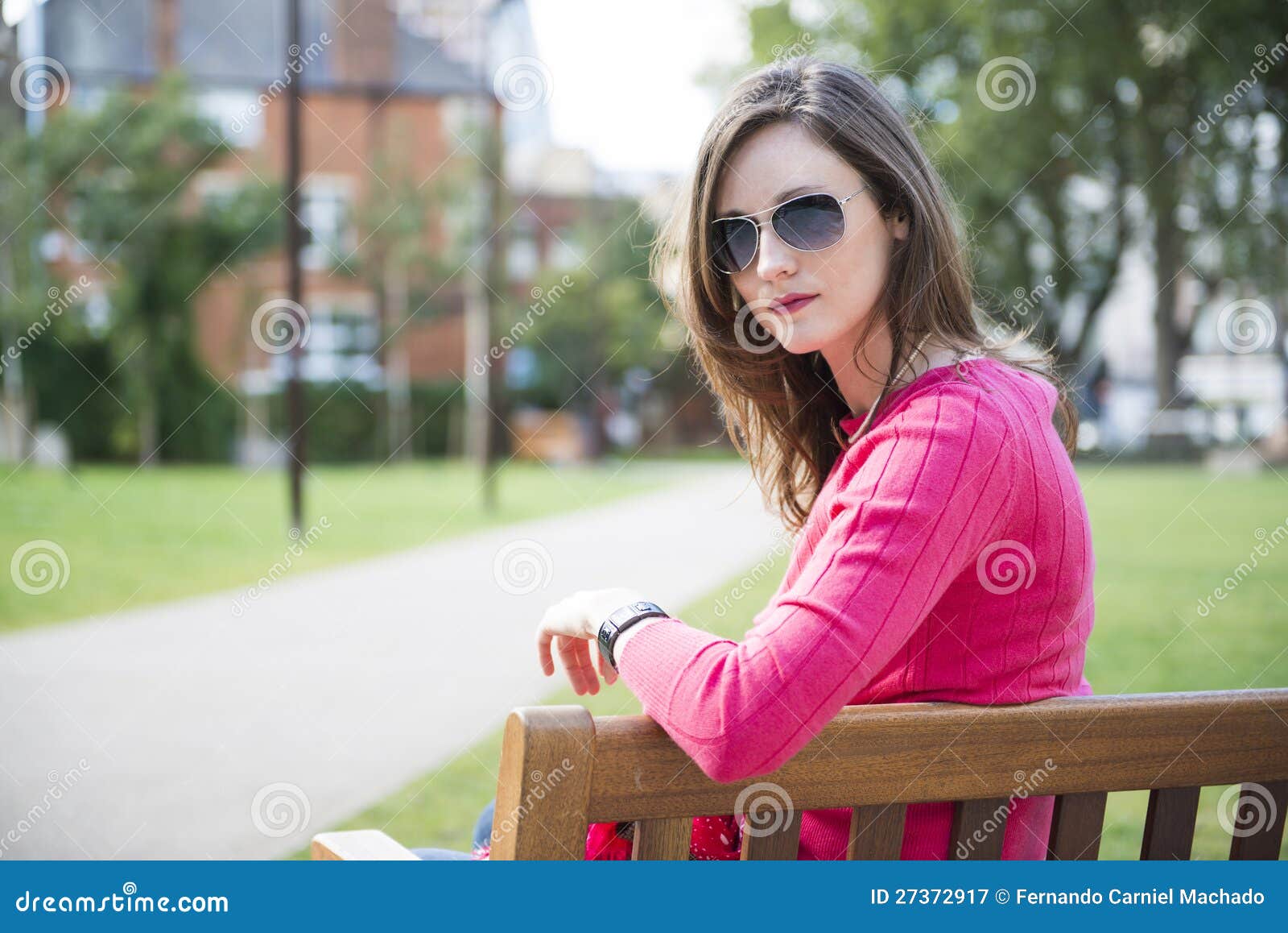 Beautiful Woman Sitting on Bench Stock Image - Image of pretty, cute ...