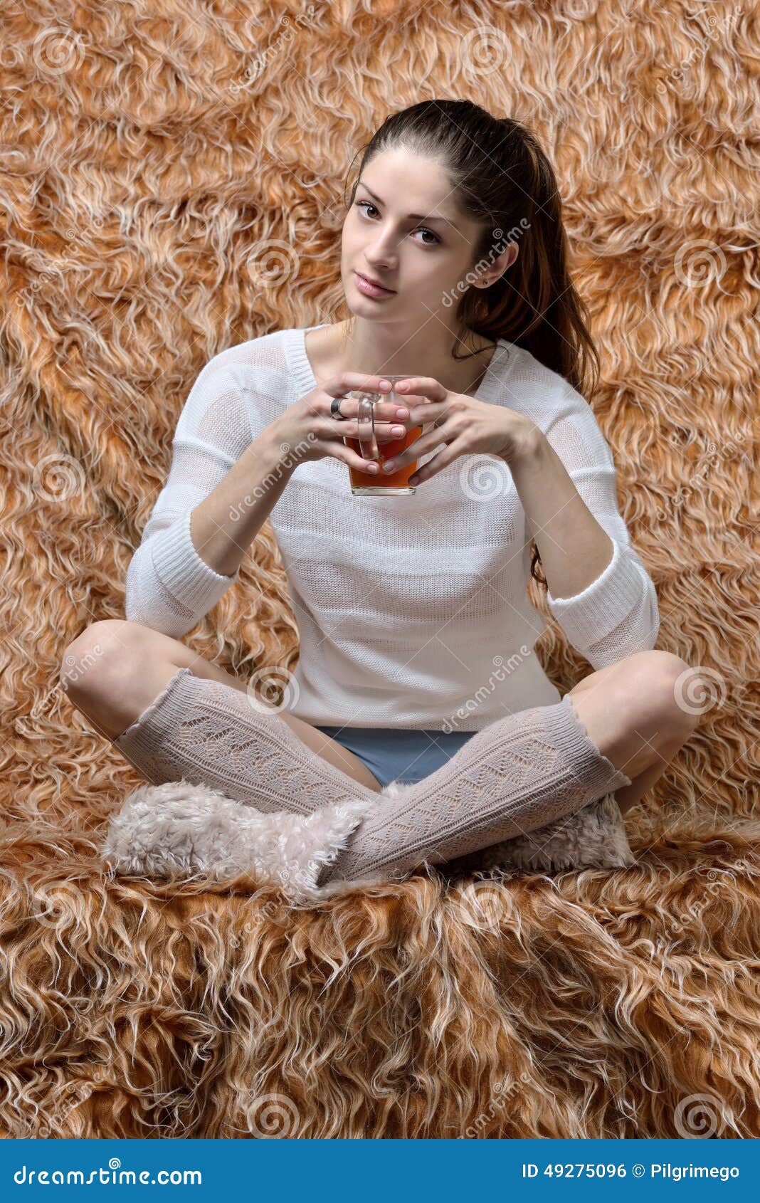 Beautiful Woman Sitting and Drinking Tea. Stock Photo - Image of ...