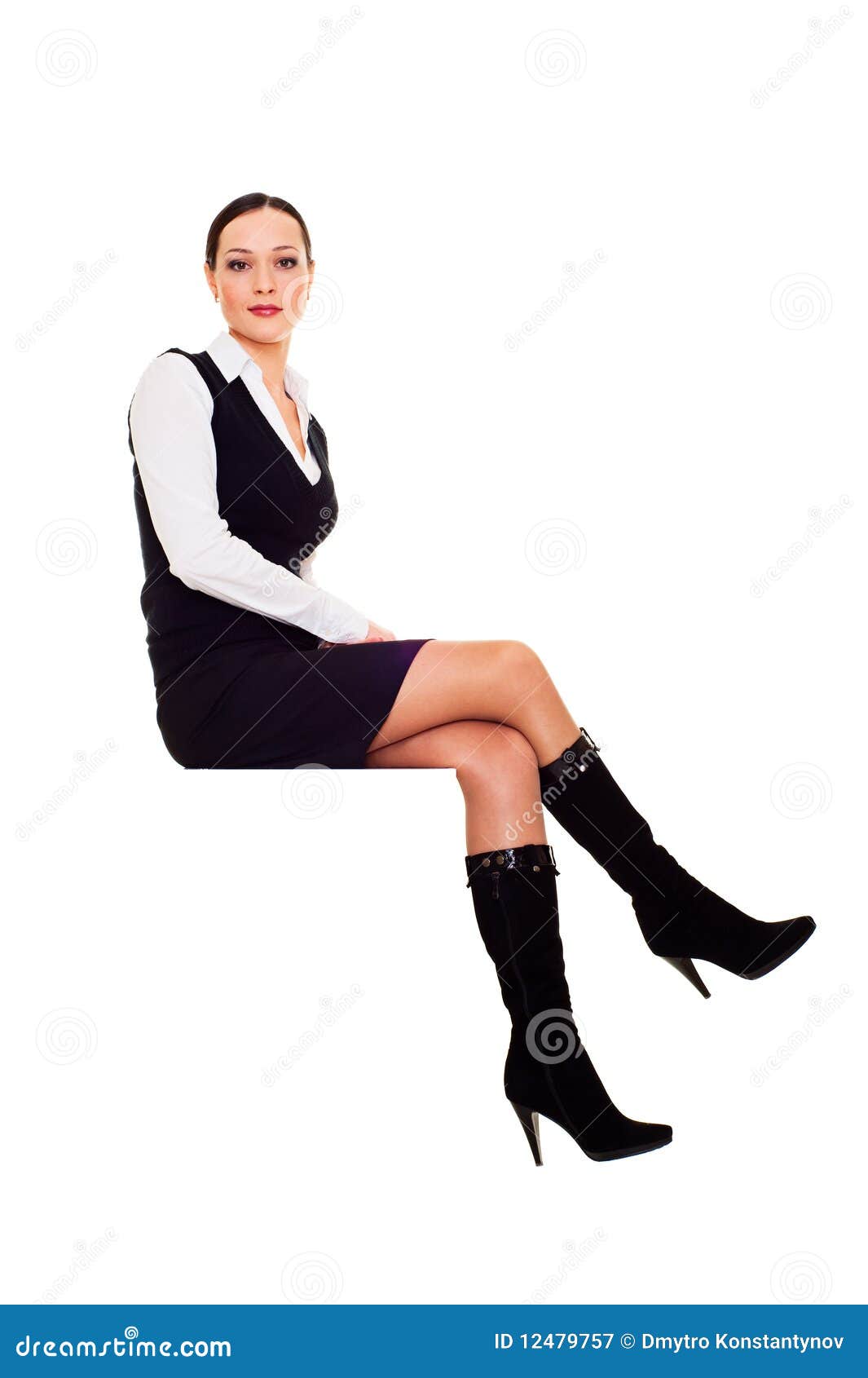 Beautiful Woman Sitting. Isolated on White Stock Image - Image of ...