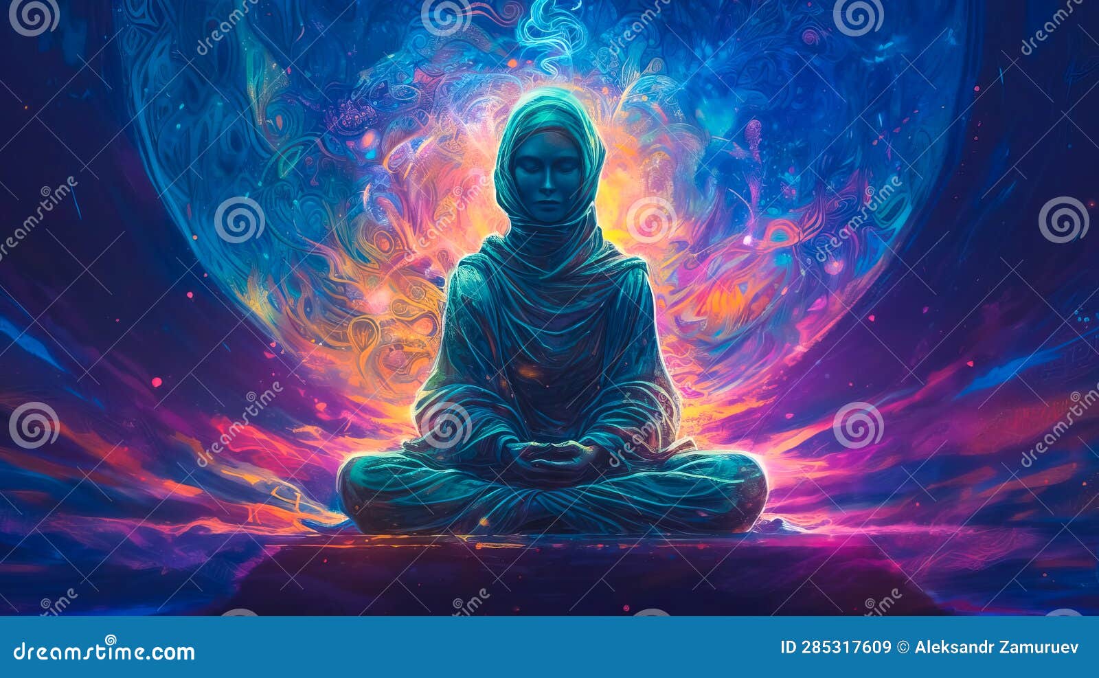 Beautiful Woman Sitting In Lotus Pose Meditation Yoga Kundalini