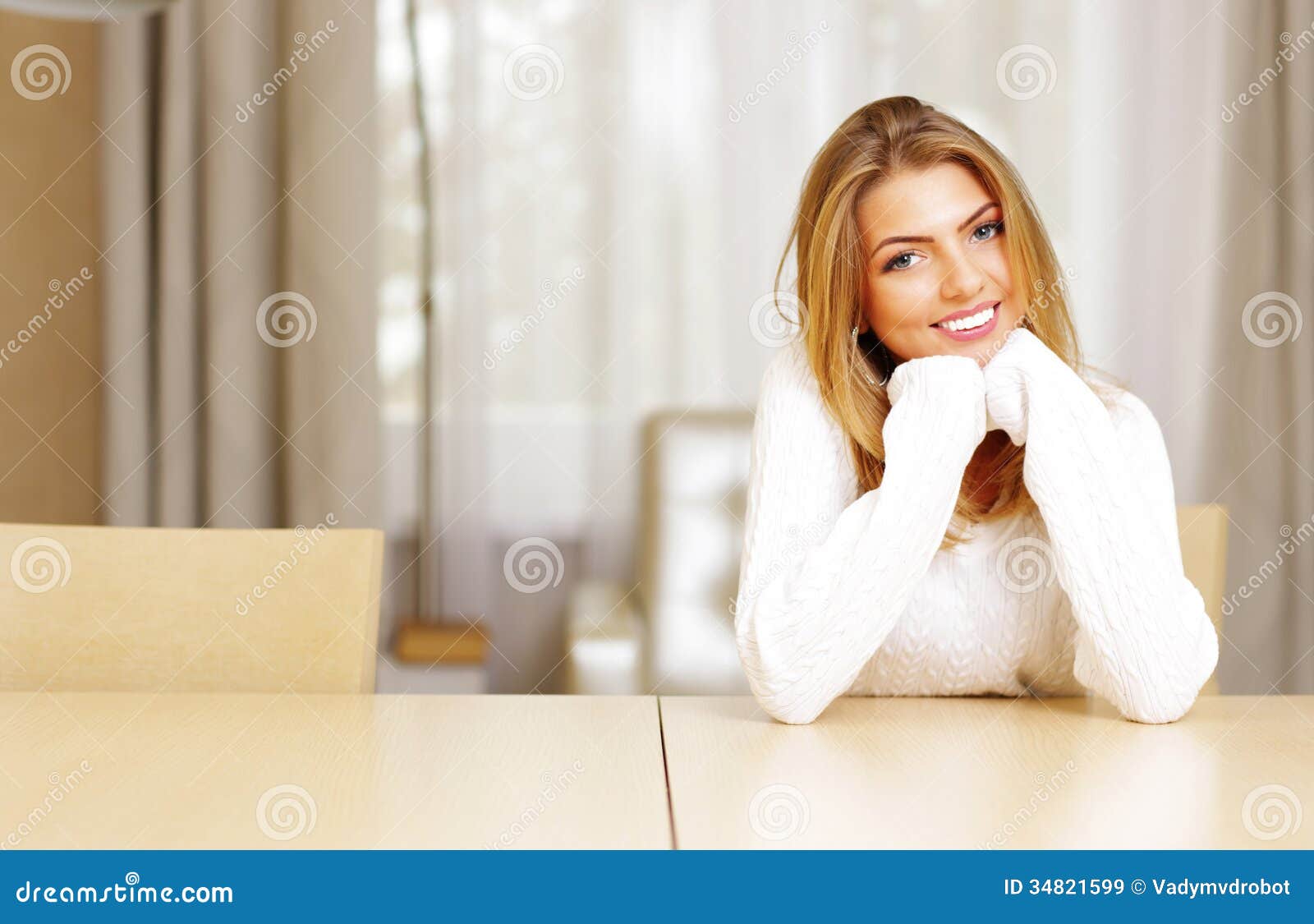 Beautiful Woman Sitting at the Table Stock Image - Image of beautiful ...