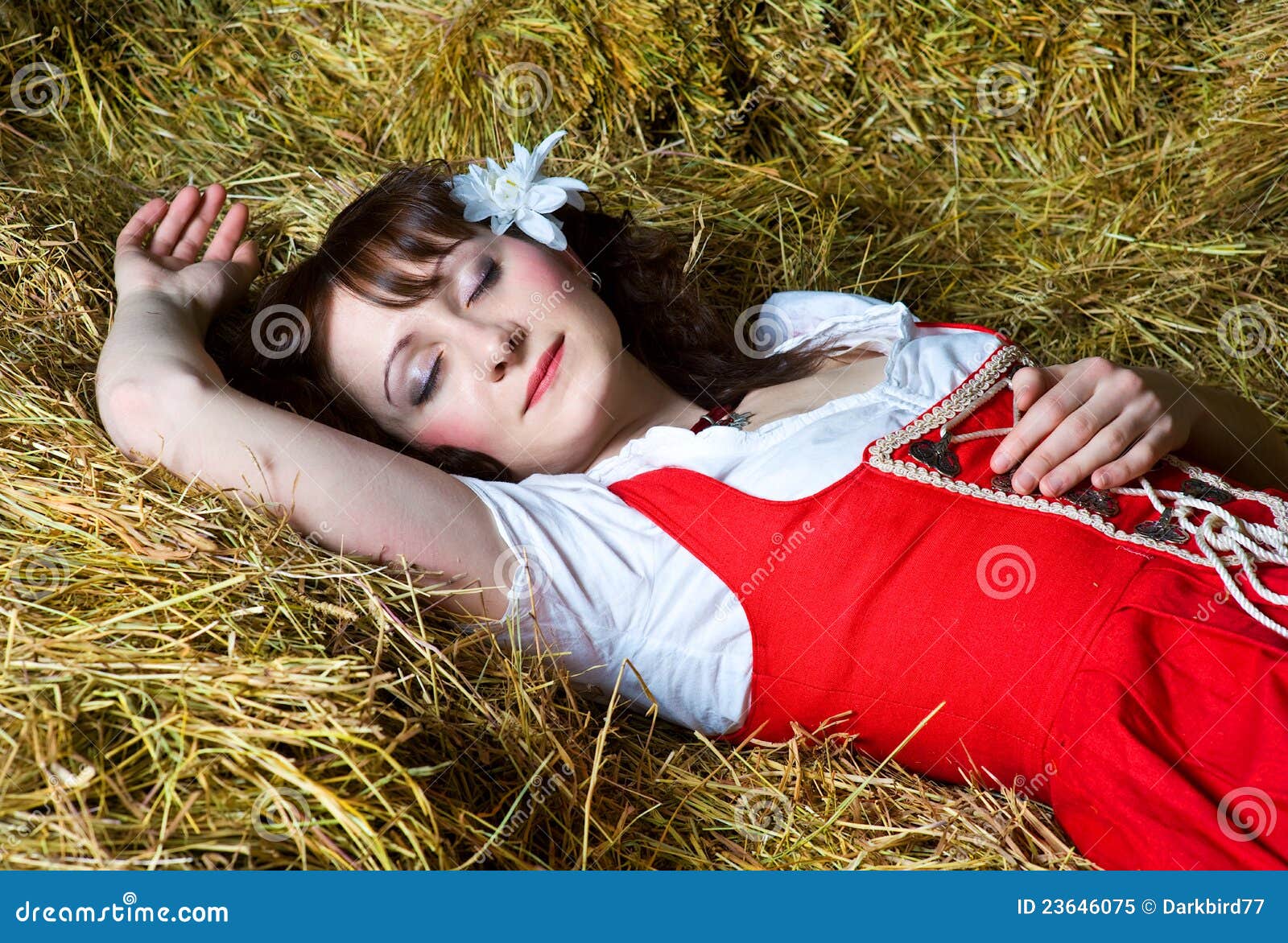 Beautiful Woman Sleeping on the Hay Stock Image - Image of straw ...