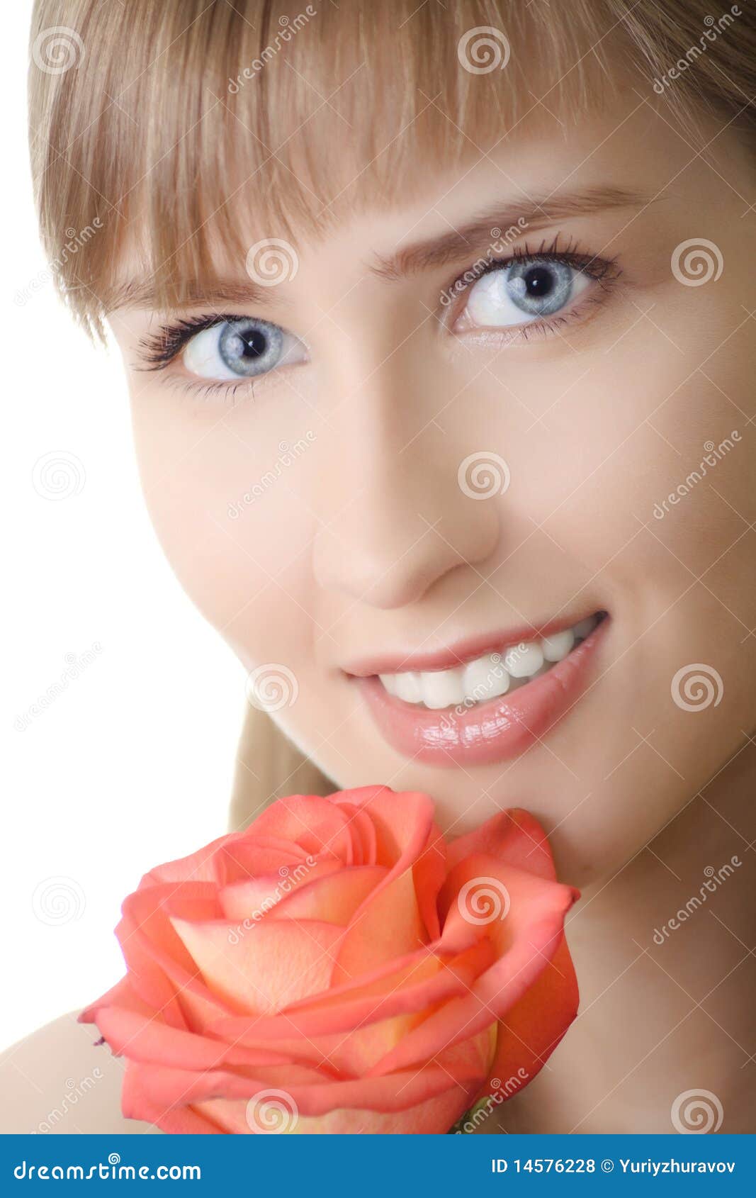 Beautiful Woman Smile with Rose Stock Photo - Image of rose, relax ...