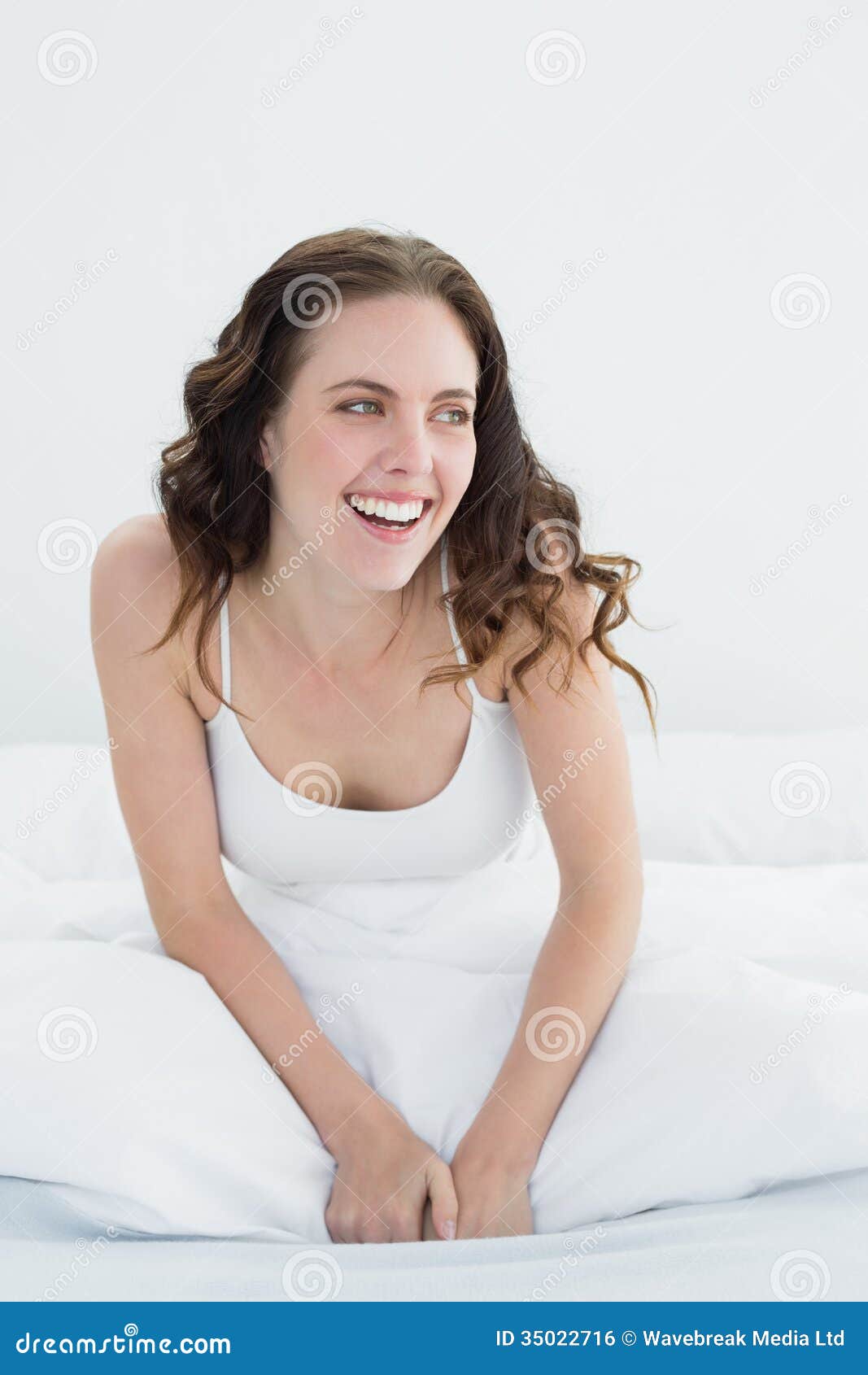 Beautiful Woman Smiling in Bed Stock Photo - Image of relaxation ...