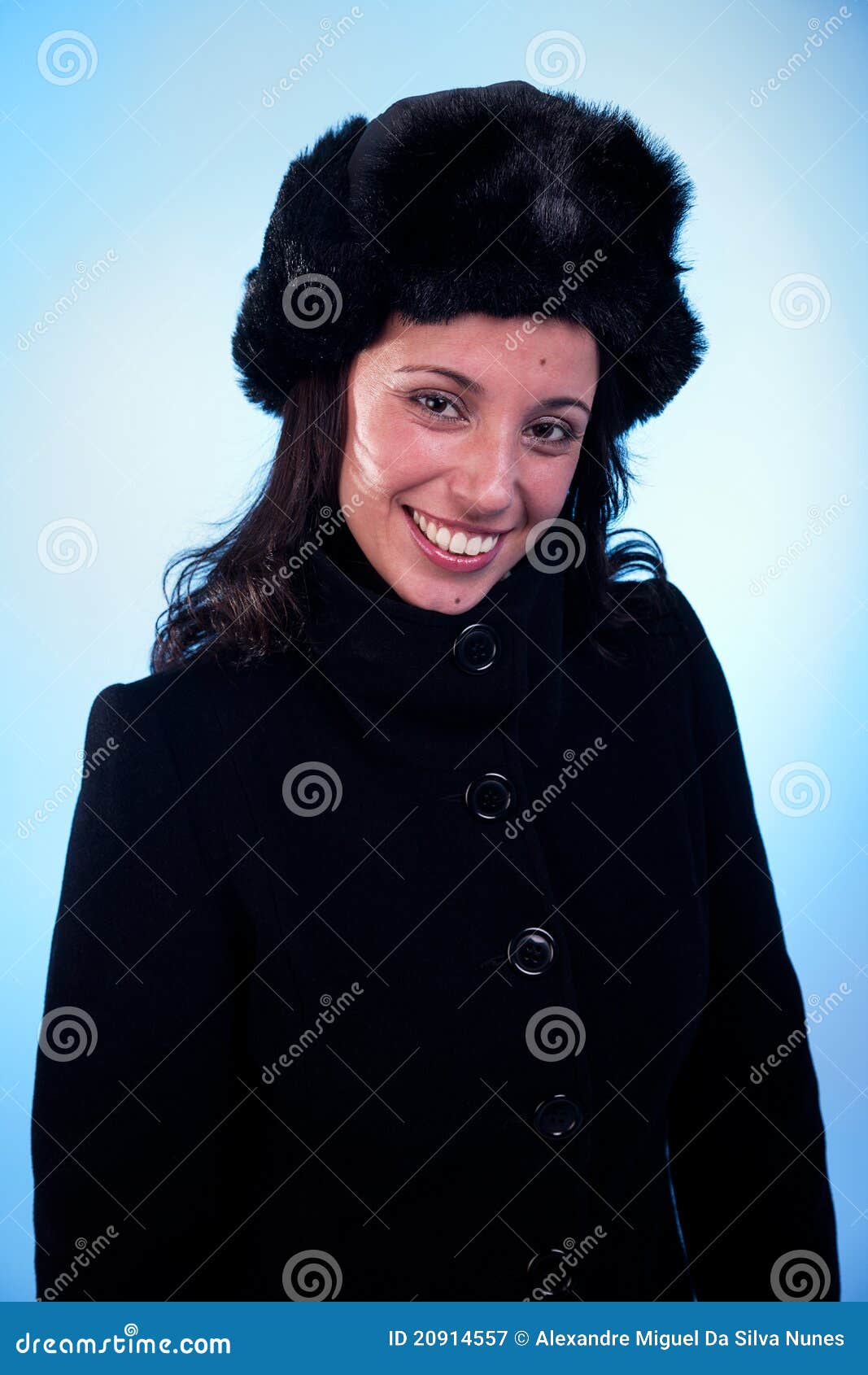 Beautiful Woman Smiling, with a Cap and a Coat Stock Image - Image of ...