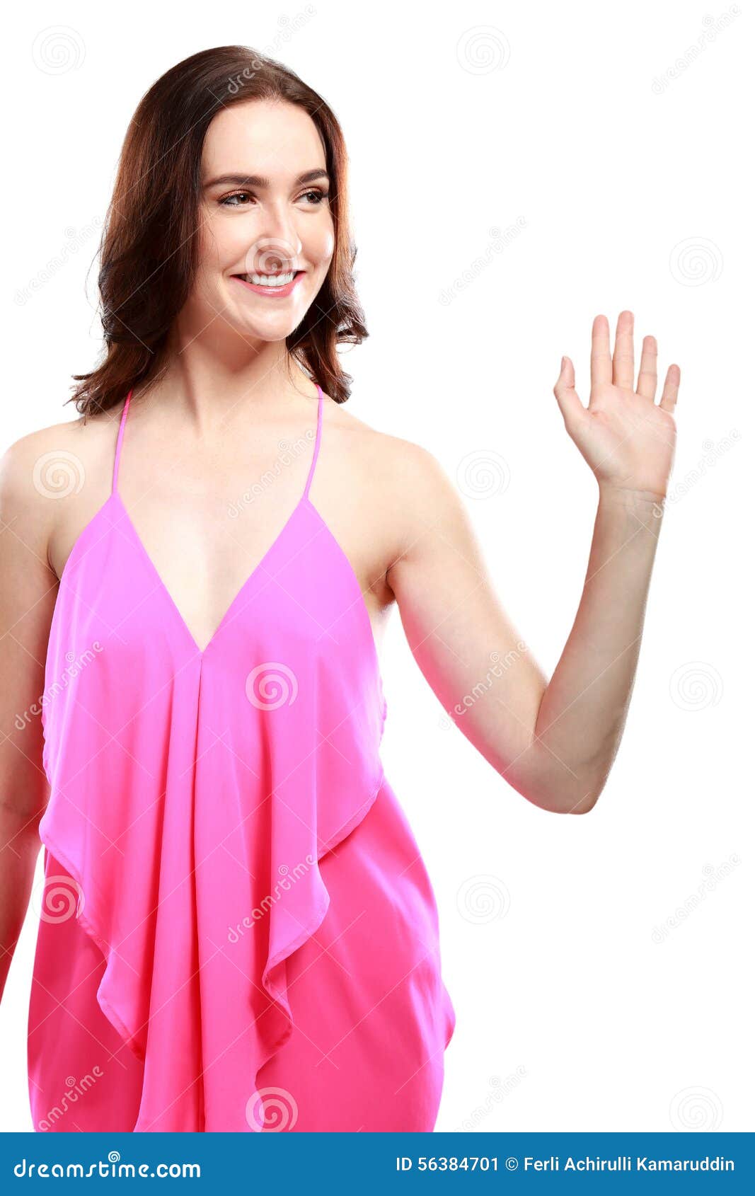 Beautiful Woman Smiling And Waving Her Hand Stock Image Image Of
