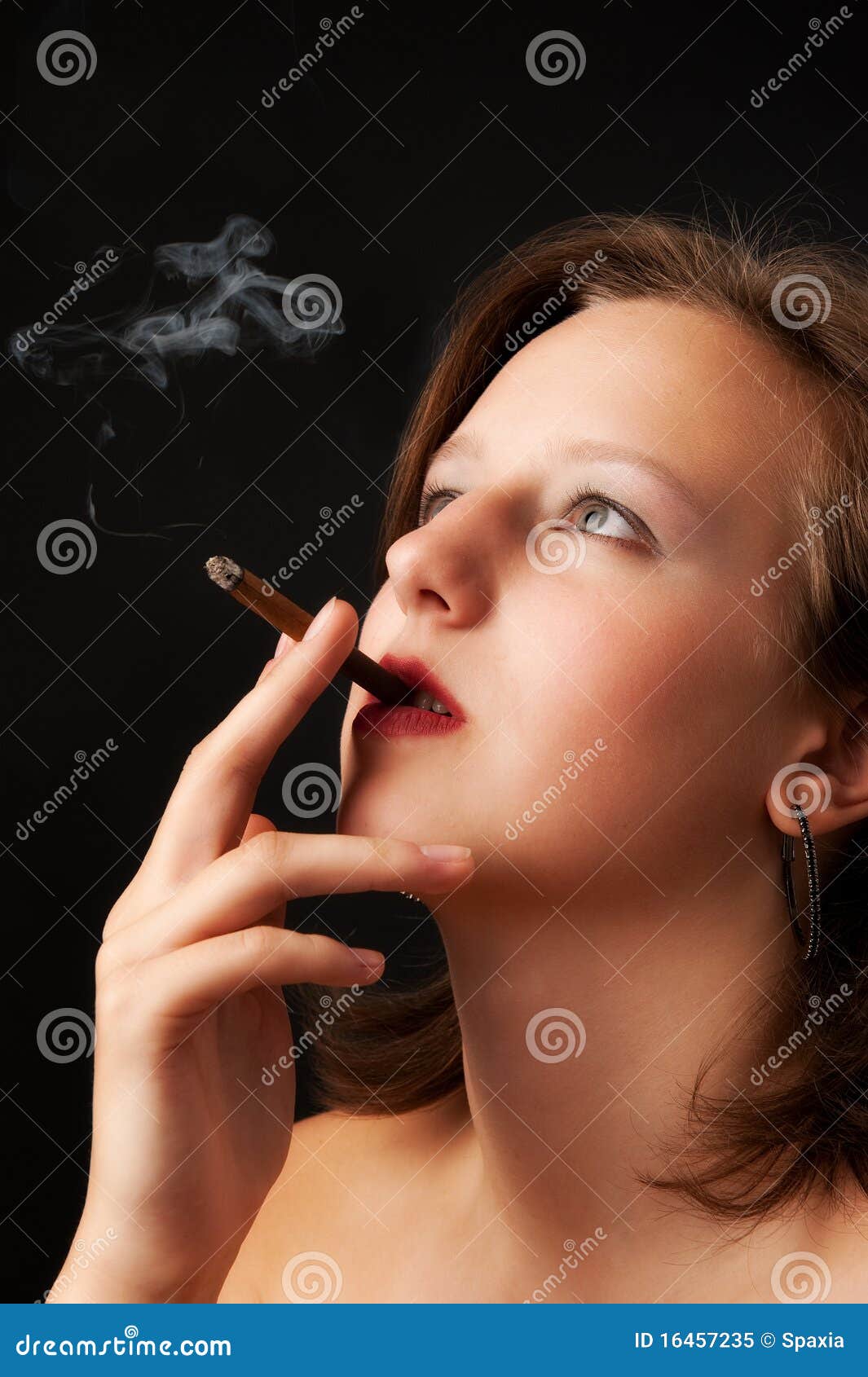 Beautiful Woman Smokes a Cigarette Stock Image - Image of makeup, hand ...