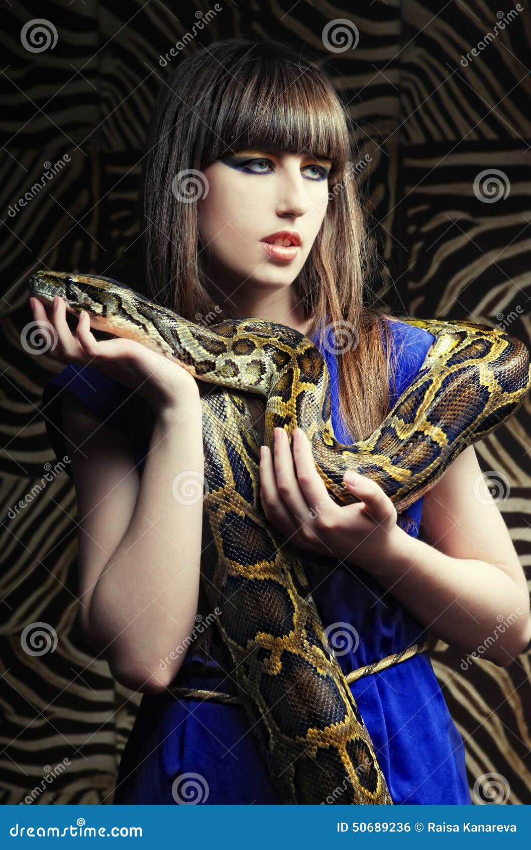 Beautiful Woman with a Snake Stock Photo - Image of attractive, hair ...