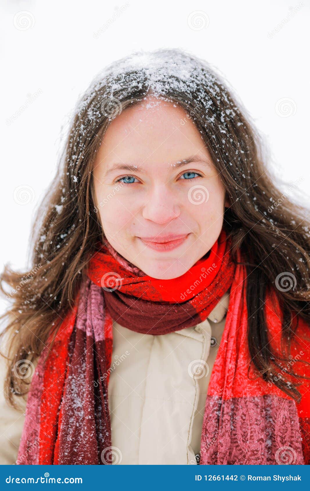 Beautiful woman in Snow stock photo. Image of brown, women - 12661442
