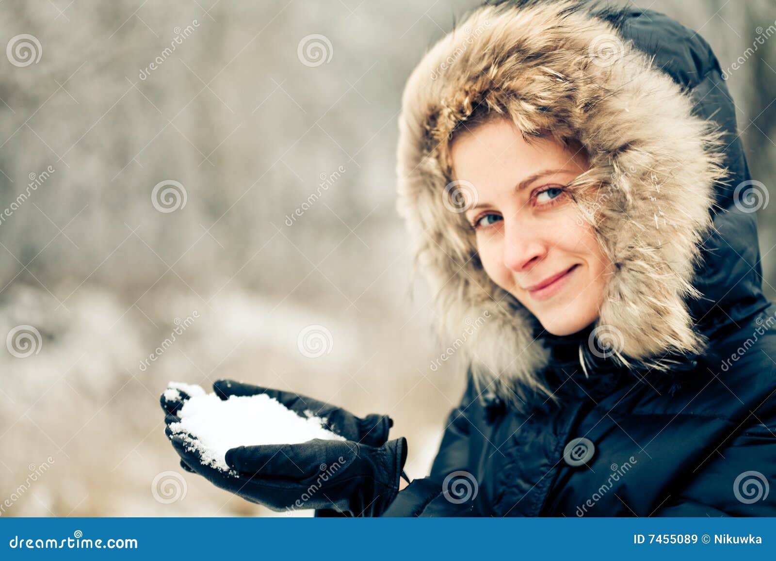 Beautiful Woman with Snow in Her Hands Stock Image - Image of hands ...