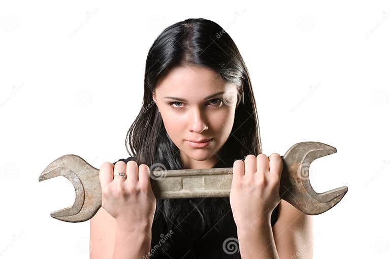 The Beautiful Woman with a Spanner Stock Image - Image of elegance ...