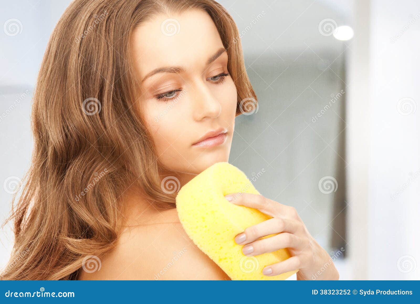Beautiful Woman with Sponge Stock Photo - Image of bast, care: 38323252