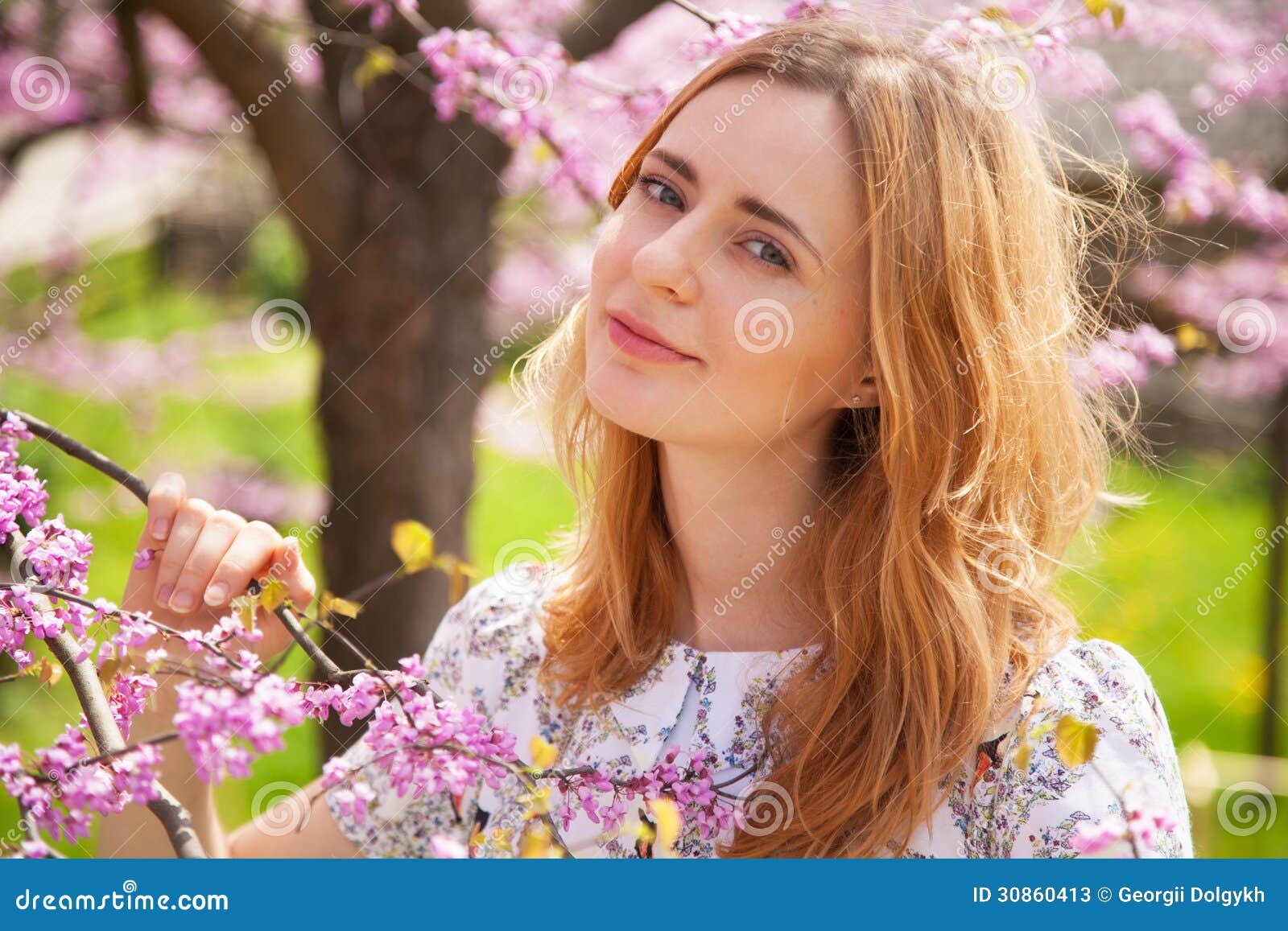 Beautiful Woman in Spring Blossom Stock Image - Image of happiness ...