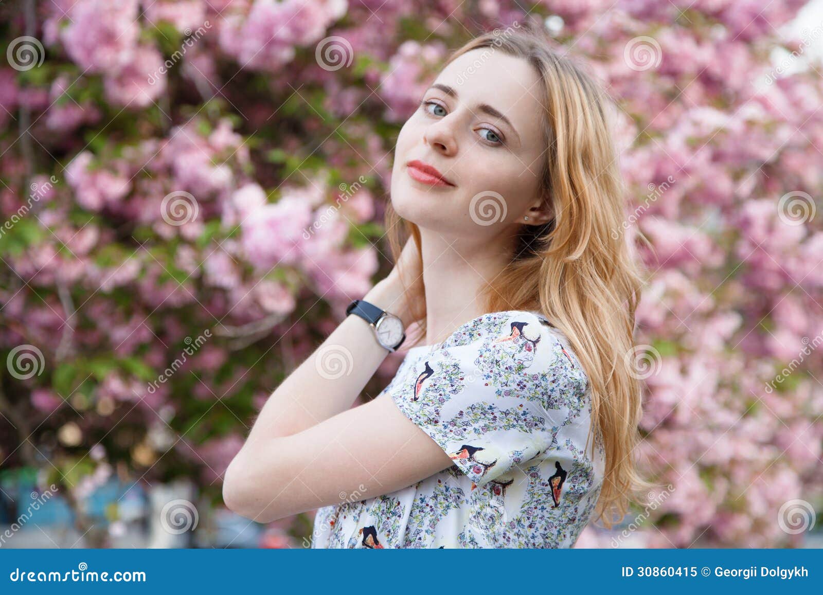 Beautiful Woman in Spring Blossom Stock Image - Image of face, flower ...