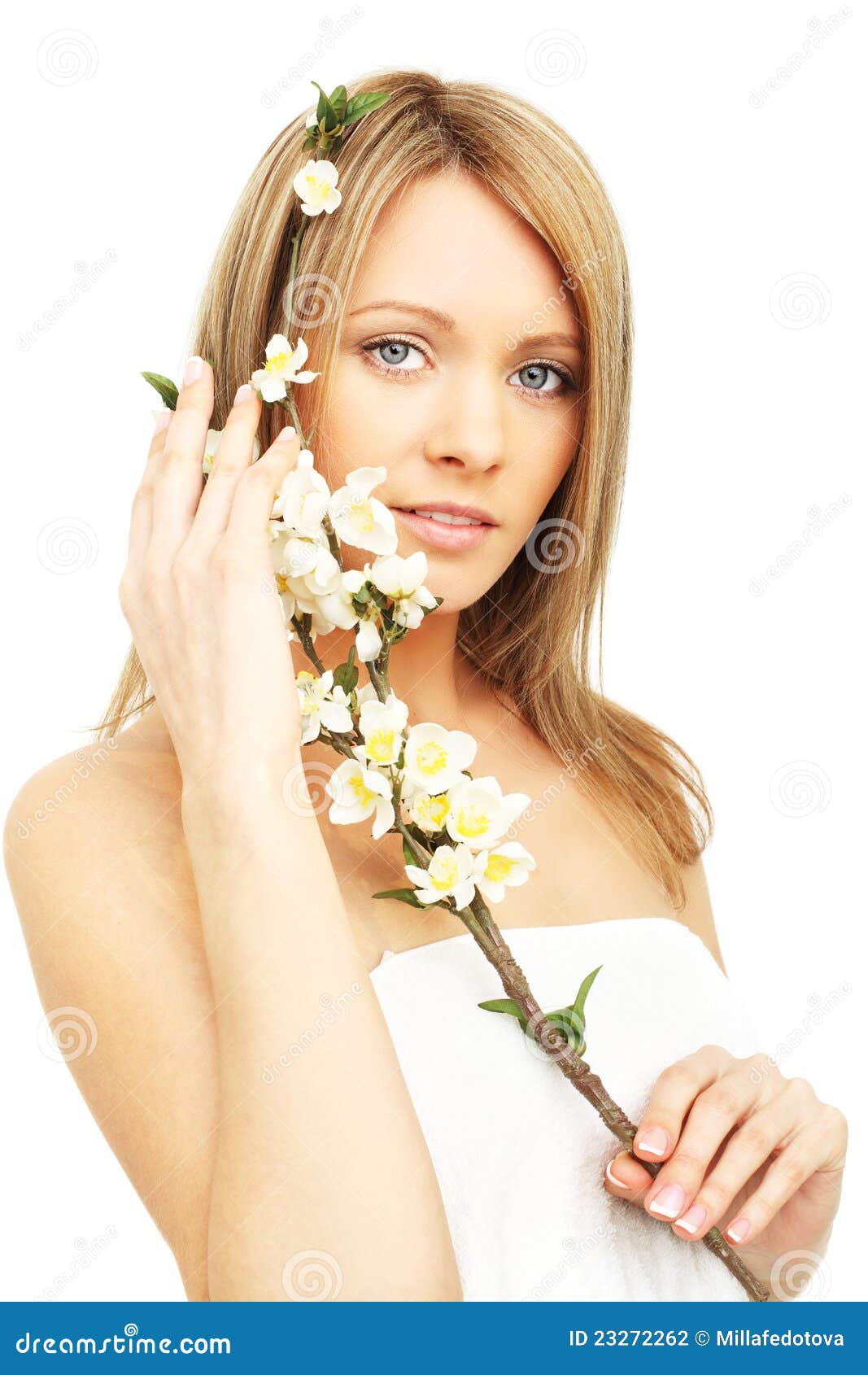 Beautiful Woman with Spring Flowers Stock Photo - Image of fashion ...