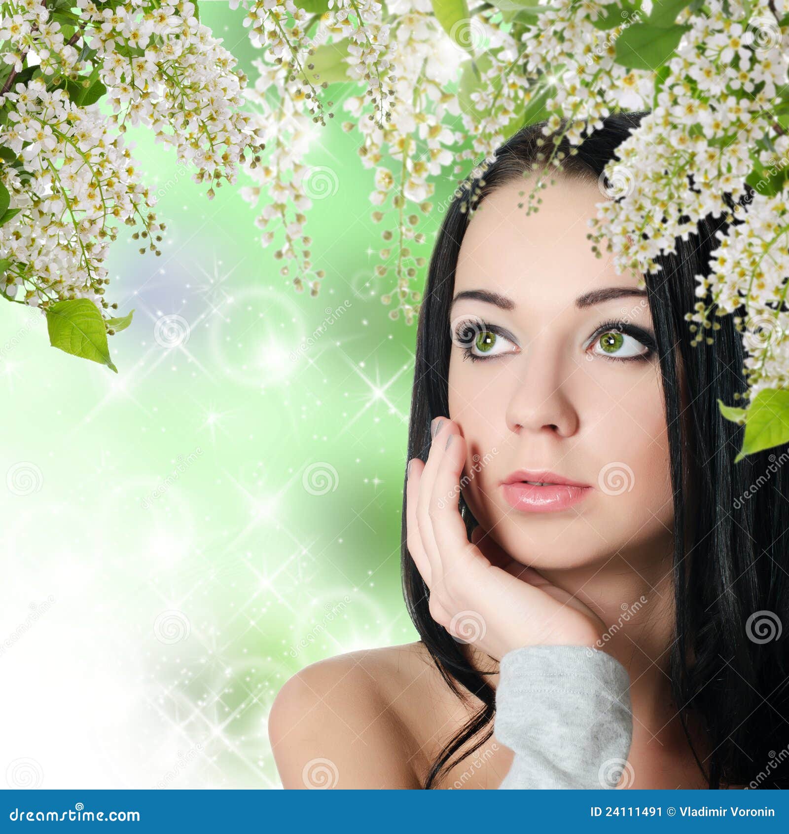 Beautiful Woman with Spring Flowers Stock Image - Image of makeup ...