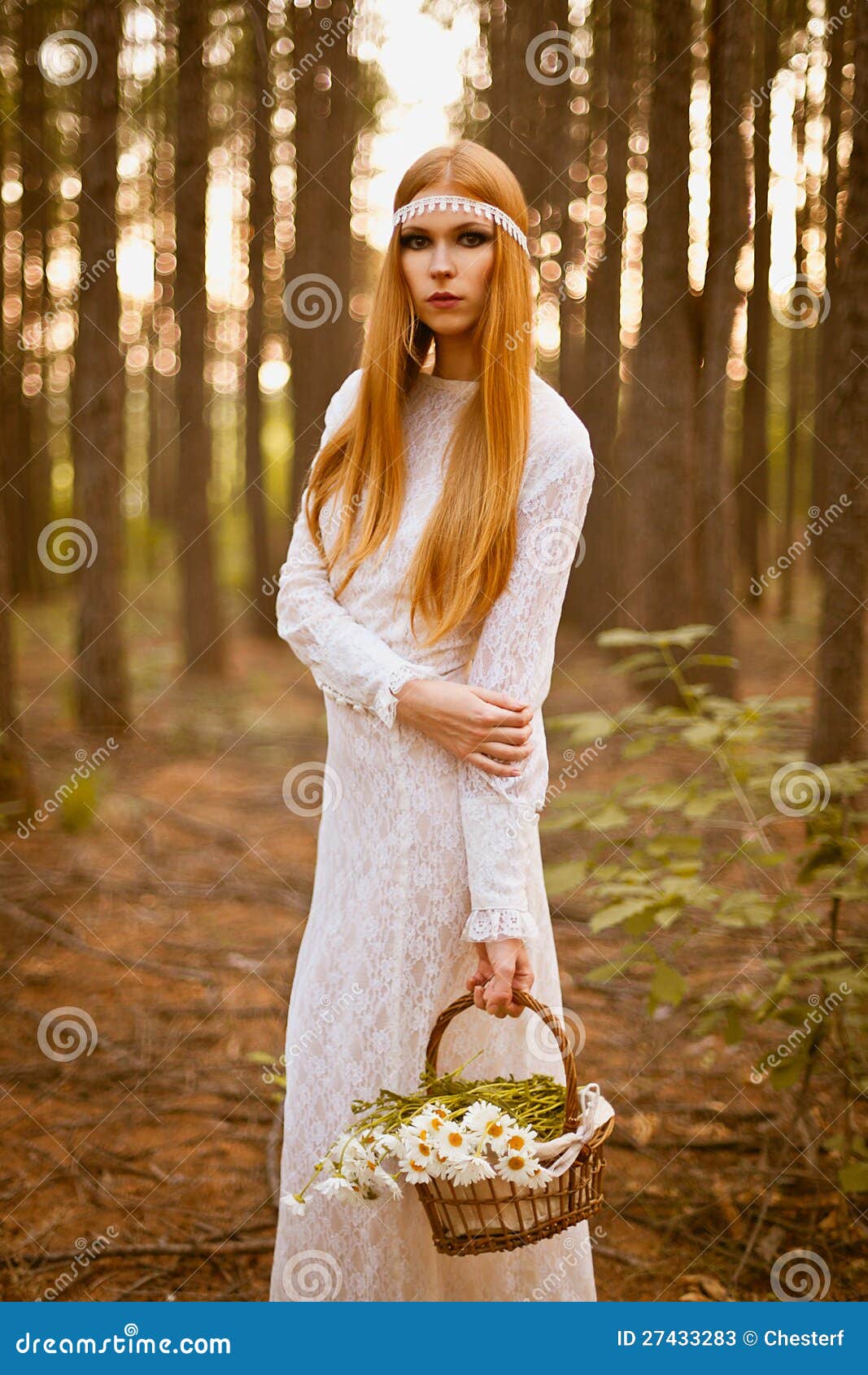 Beautiful Woman Standing in Forest Stock Image - Image of dream, girl ...