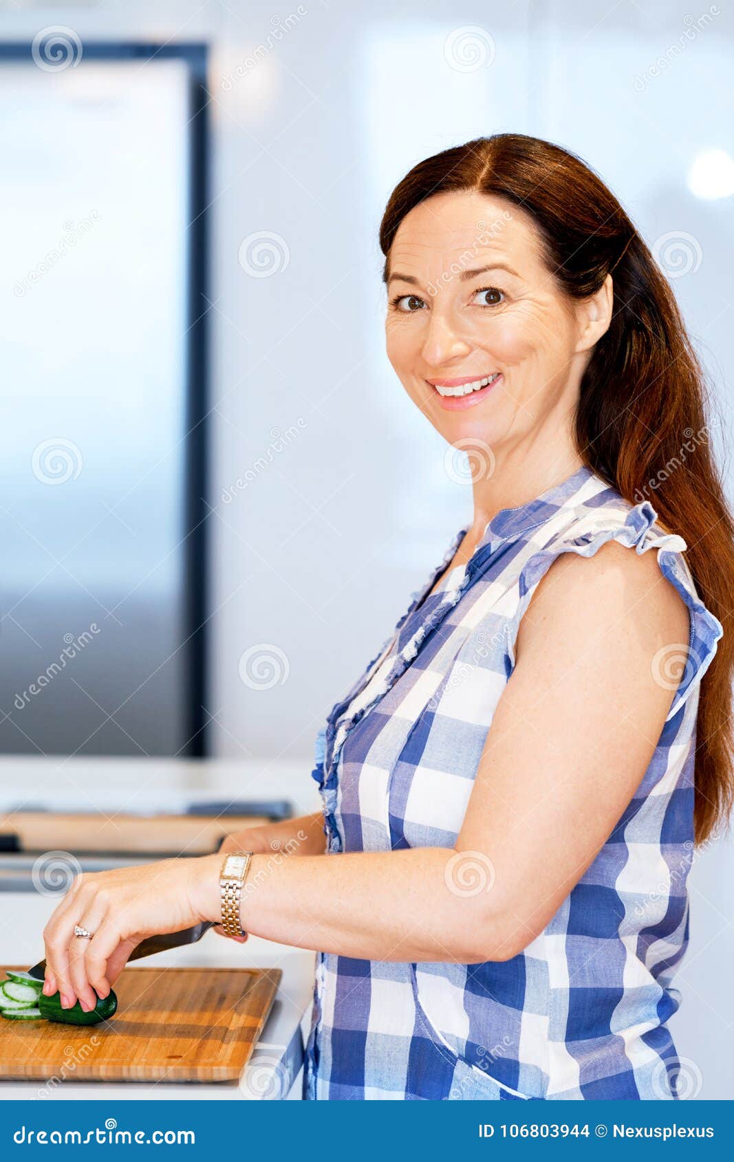 Beautiful Woman Standing in the Kitchen Stock Photo - Image of house ...