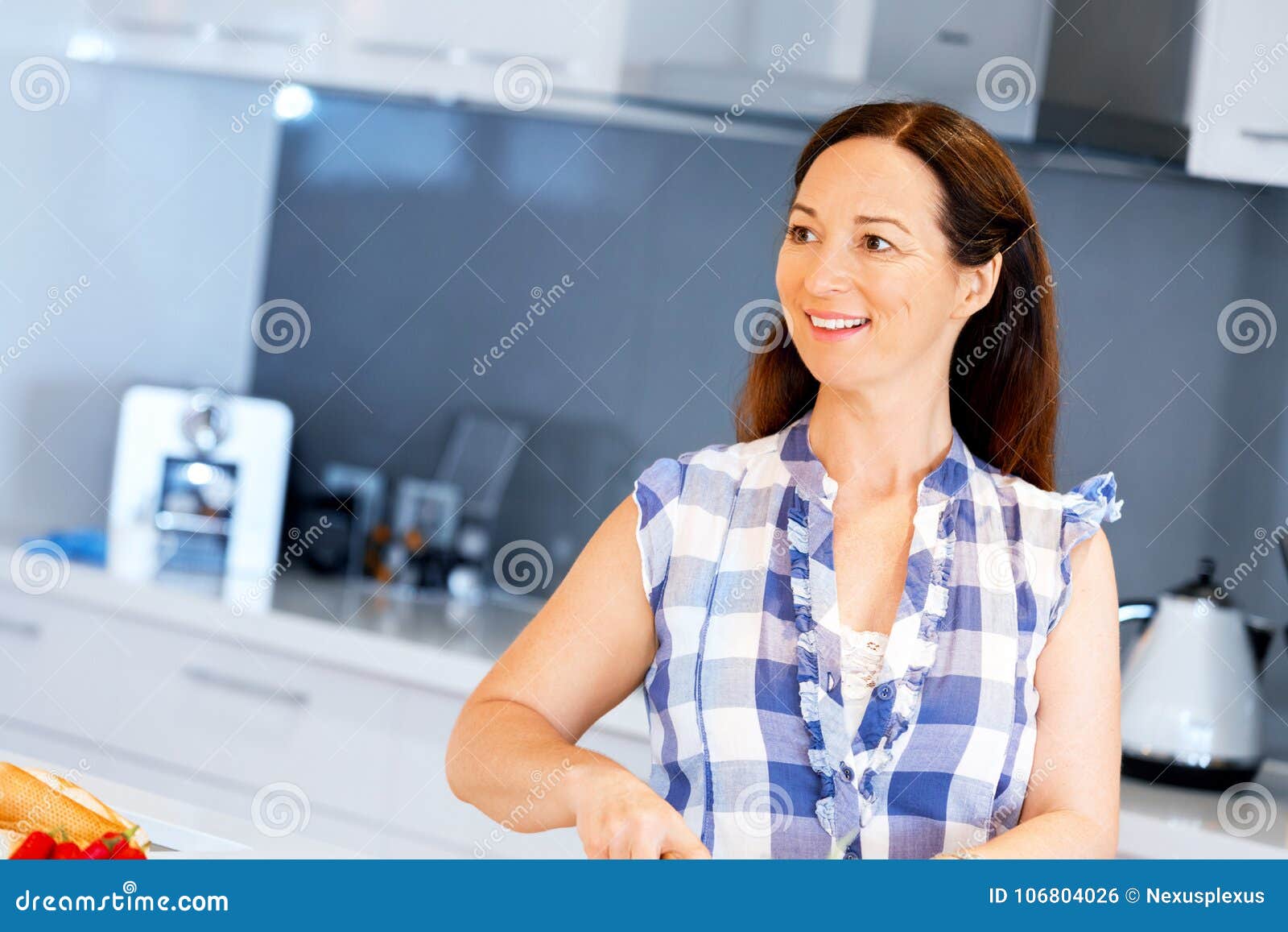 Beautiful Woman Standing in the Kitchen Stock Photo - Image of fresh ...