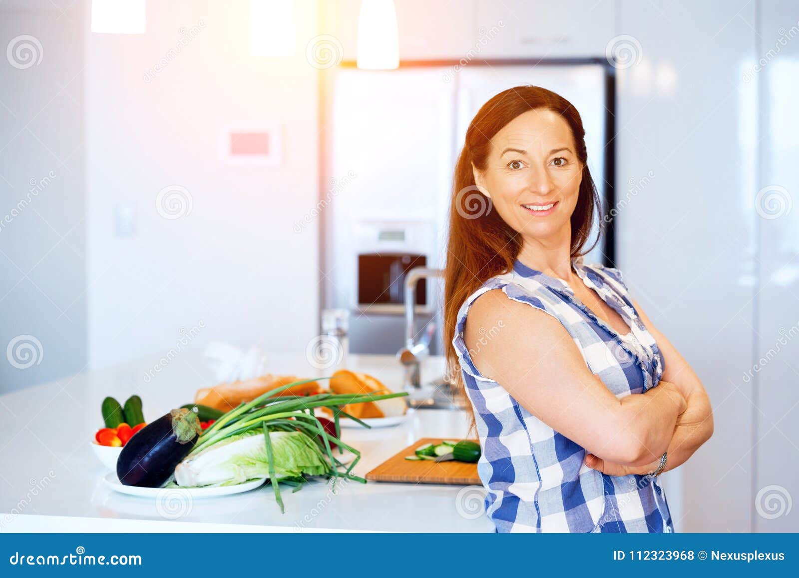 Beautiful Woman Standing in the Kitchen Stock Photo - Image of ...