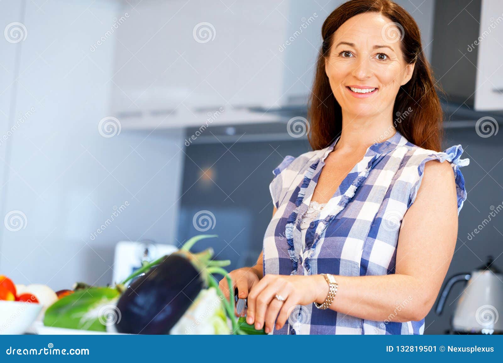 Beautiful Woman Standing in the Kitchen Stock Image - Image of happy ...