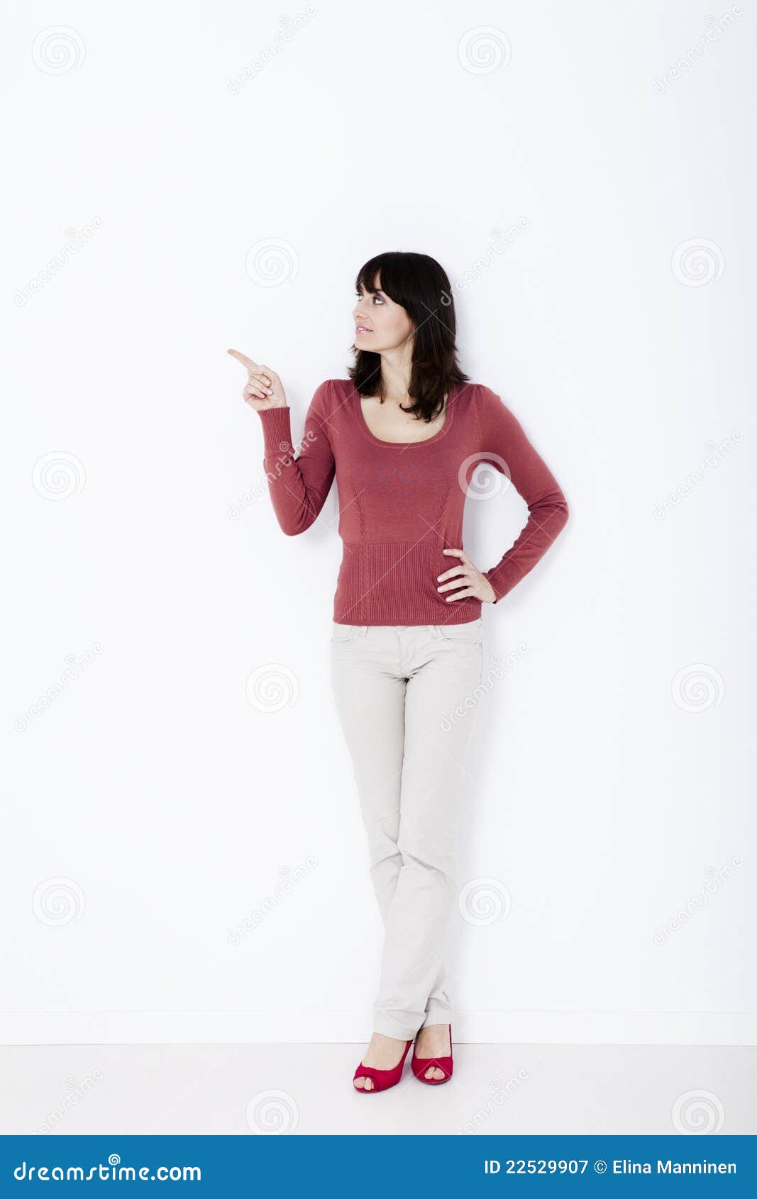 Beautiful Woman Standing and Pointing Stock Image - Image of beautiful ...