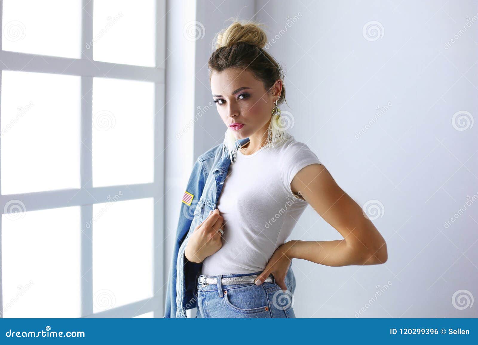 Beautiful Woman Standing in Study. Beautiful Woman. Stock Photo - Image ...