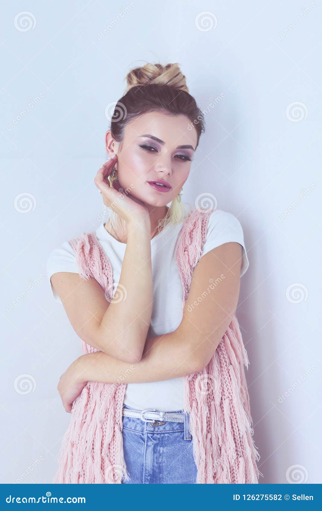 Beautiful Woman Standing in Study. Beautiful Woman. Stock Photo - Image ...