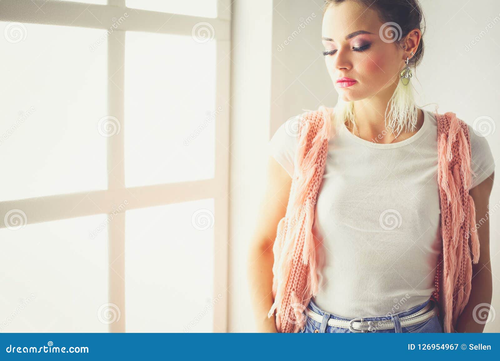 Beautiful Woman Standing in Study. Beautiful Woman. Stock Image - Image ...