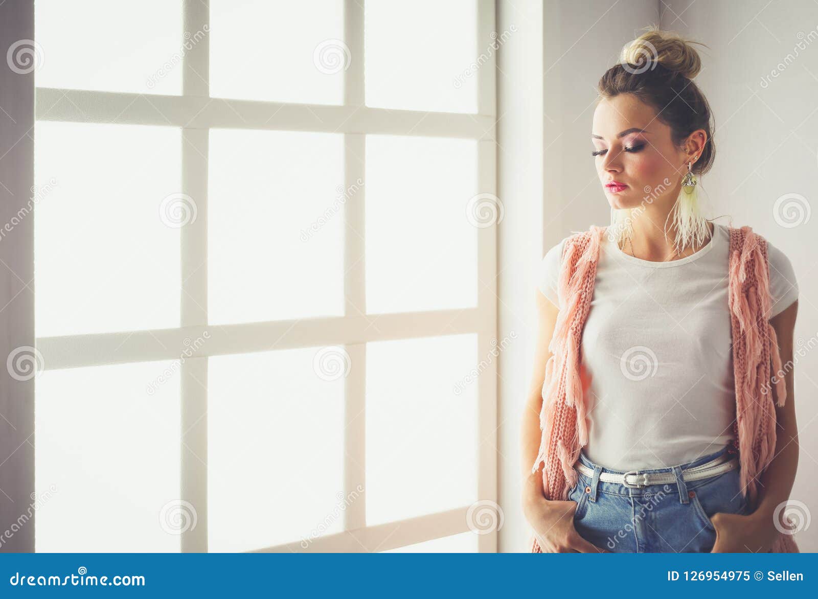Beautiful Woman Standing in Study. Beautiful Woman. Stock Image - Image ...