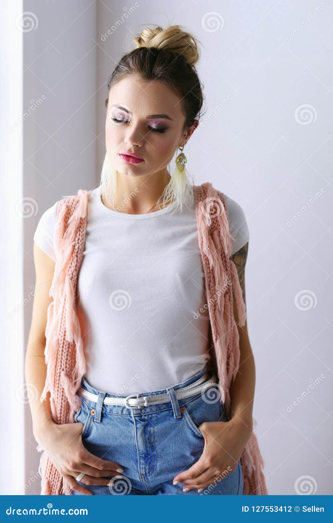 Beautiful Woman Standing in Study. Beautiful Woman. Stock Photo - Image ...