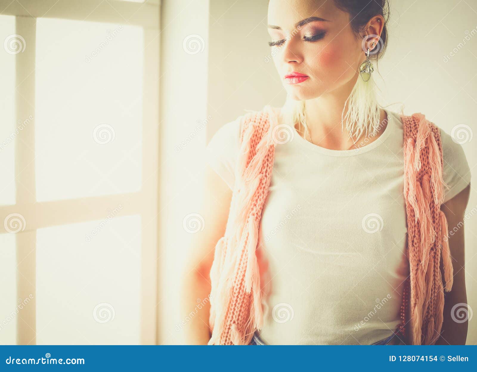 Beautiful Woman Standing in Study. Beautiful Woman. Stock Photo - Image ...