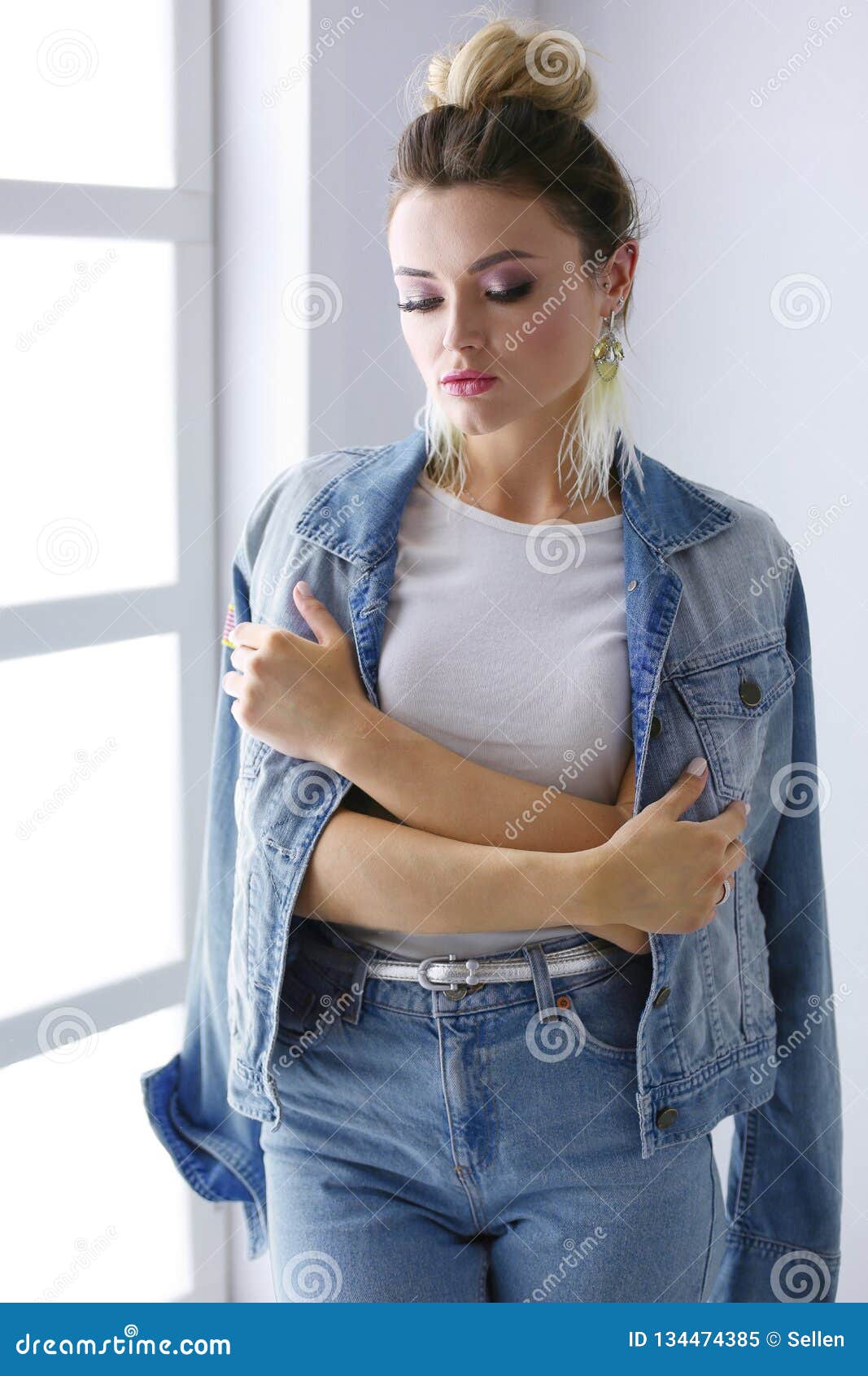 Beautiful Woman Standing in Study. Beautiful Woman. Stock Image - Image ...