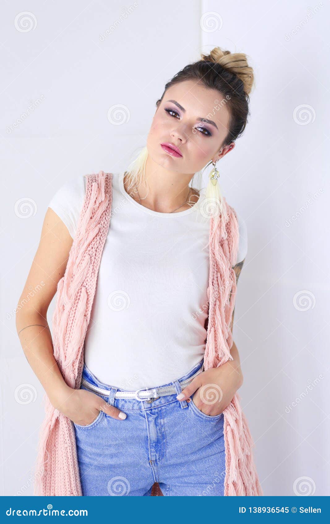 Beautiful Woman Standing in Study. Beautiful Woman. Stock Image - Image ...