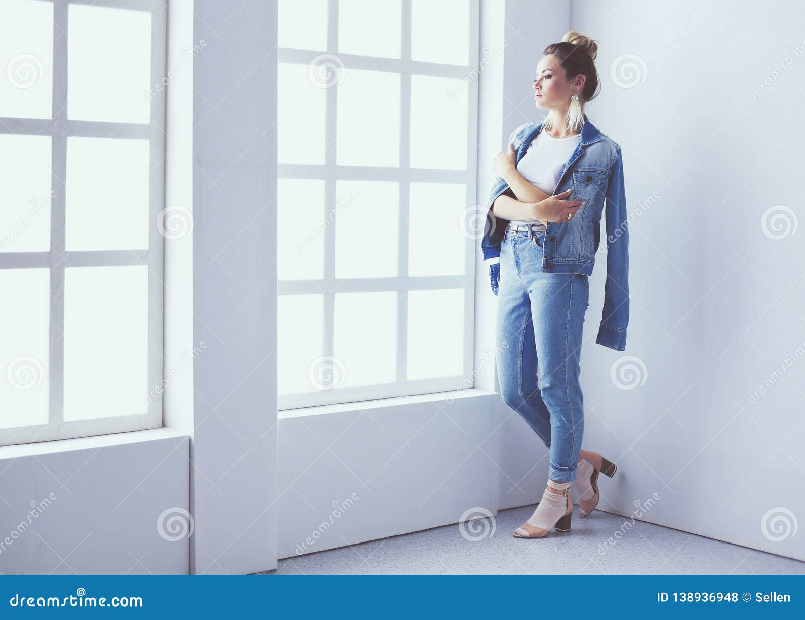 Beautiful Woman Standing in Study. Beautiful Woman. Stock Photo - Image ...