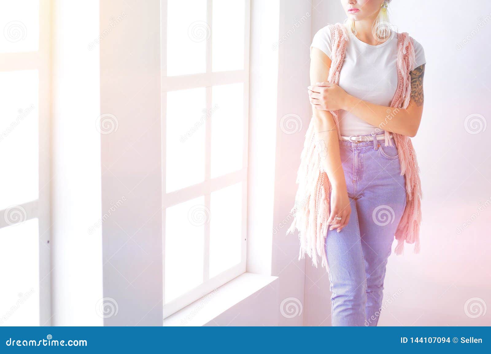 Beautiful Woman Standing in Study. Beautiful Woman. Stock Photo - Image ...