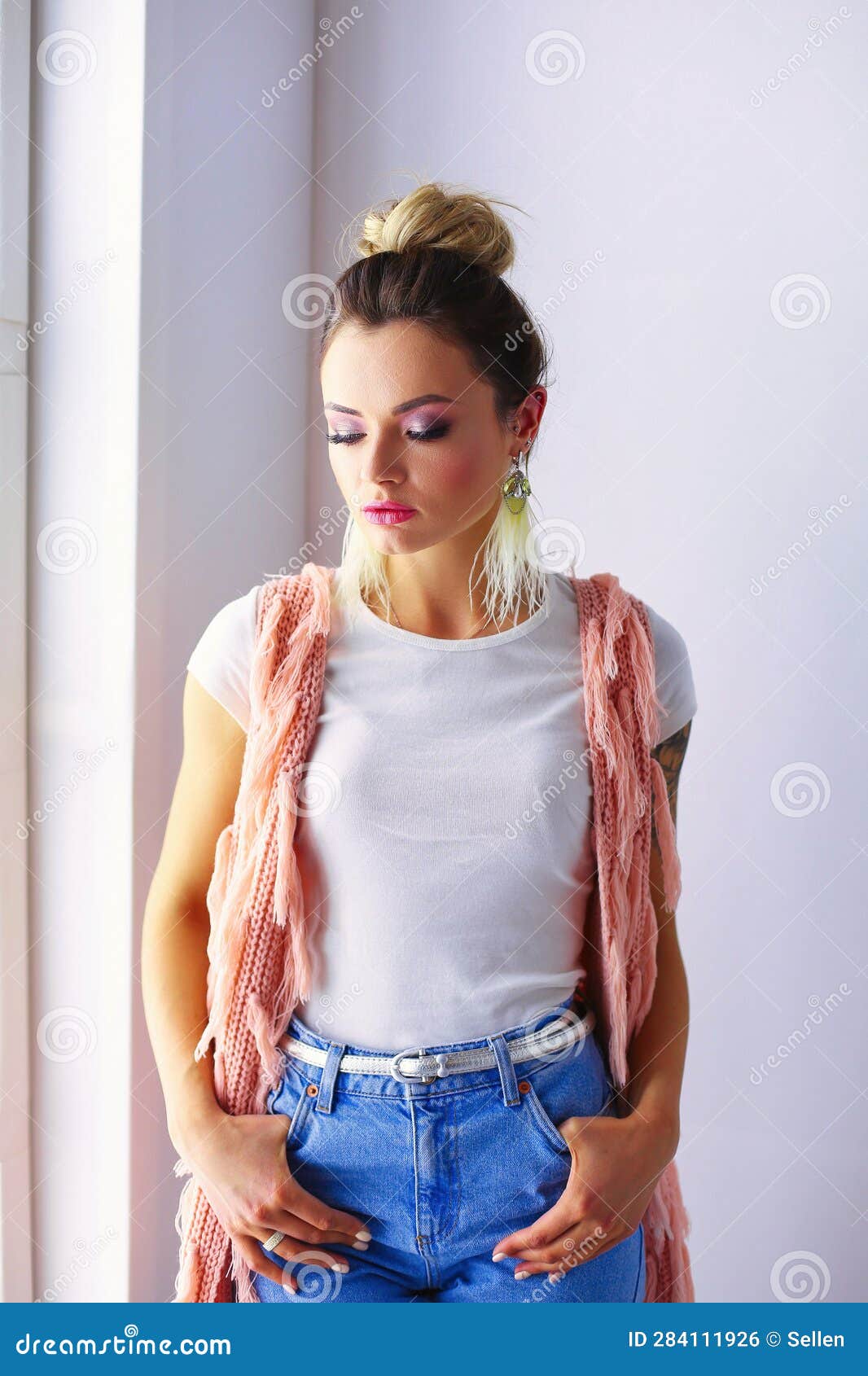 Beautiful Woman Standing in Study. Beautiful Woman. Stock Photo - Image ...