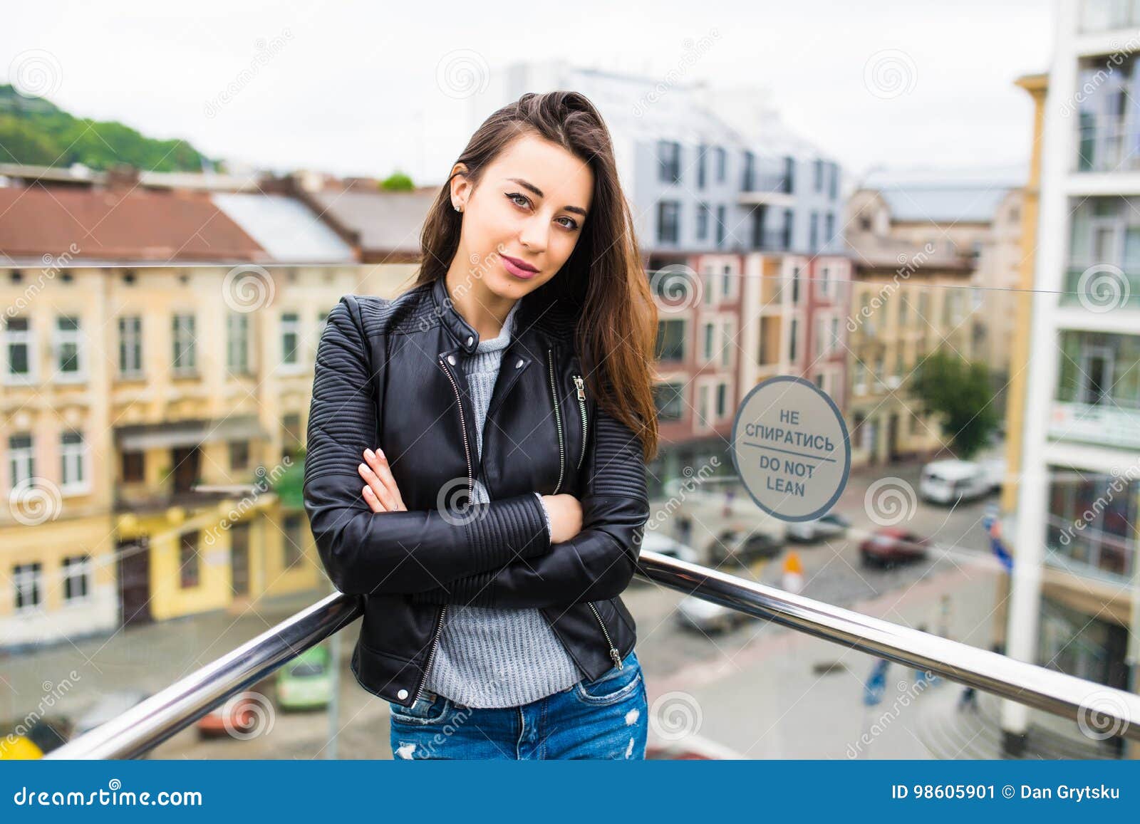 Beautiful Woman Standing on the Terrace of a Building. Stock Image ...