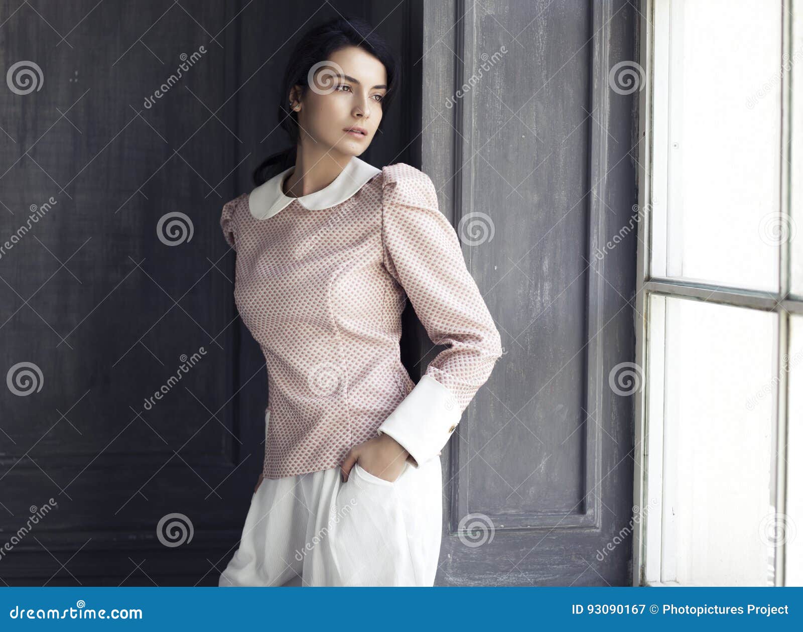 Beautiful Woman Standing by a Window Stock Image - Image of beauty ...