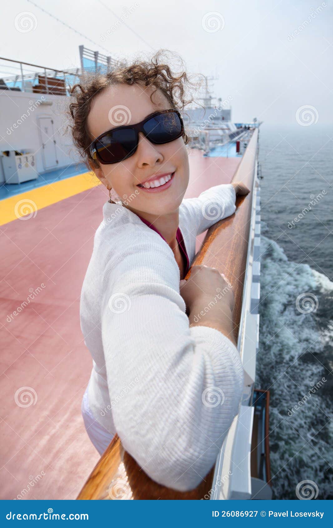 Beautiful Woman Stands on Board of Large Ship Stock Image - Image of ...
