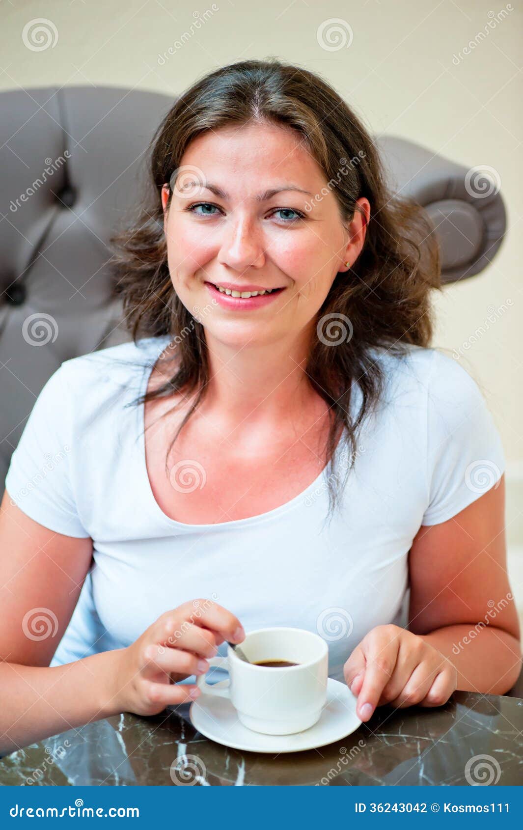 Beautiful Woman Stirs Sugar in a Cup of Coffee Stock Photo - Image of ...