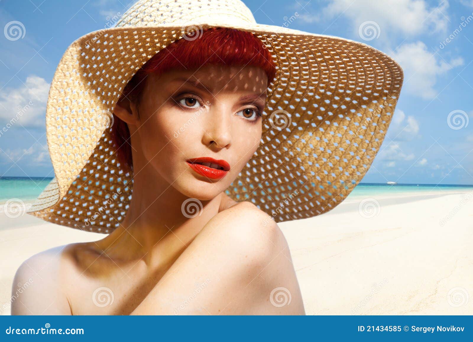 Beautiful Woman In Straw Hat Stock Image Image Of Coast Gorgeous