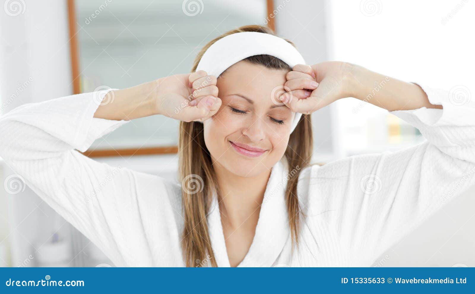 Beautiful Woman Stretching in the Bathroom Stock Image - Image of pure ...