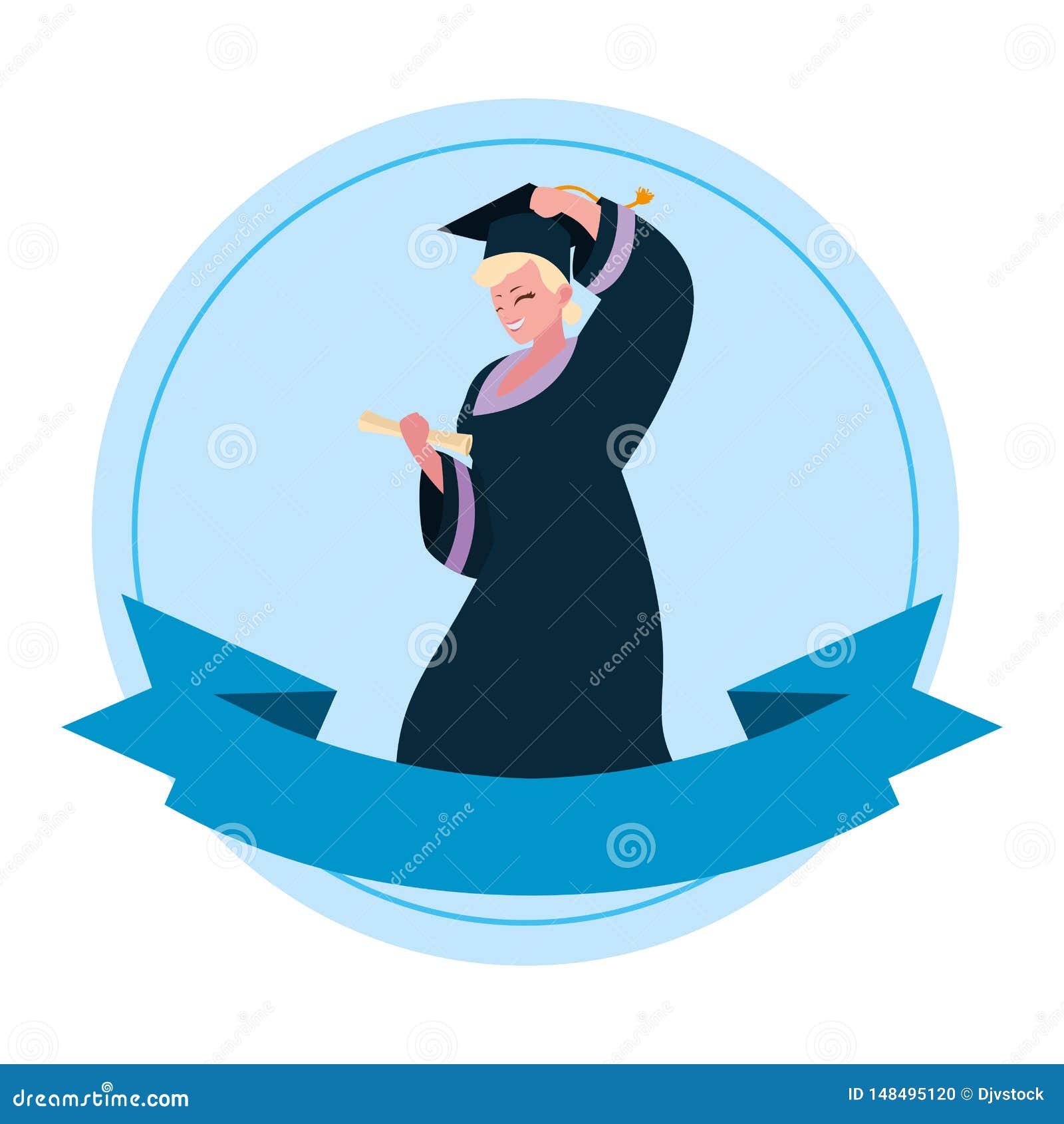 Beautiful Woman Student Graduated Celebrating Stock Illustration ...