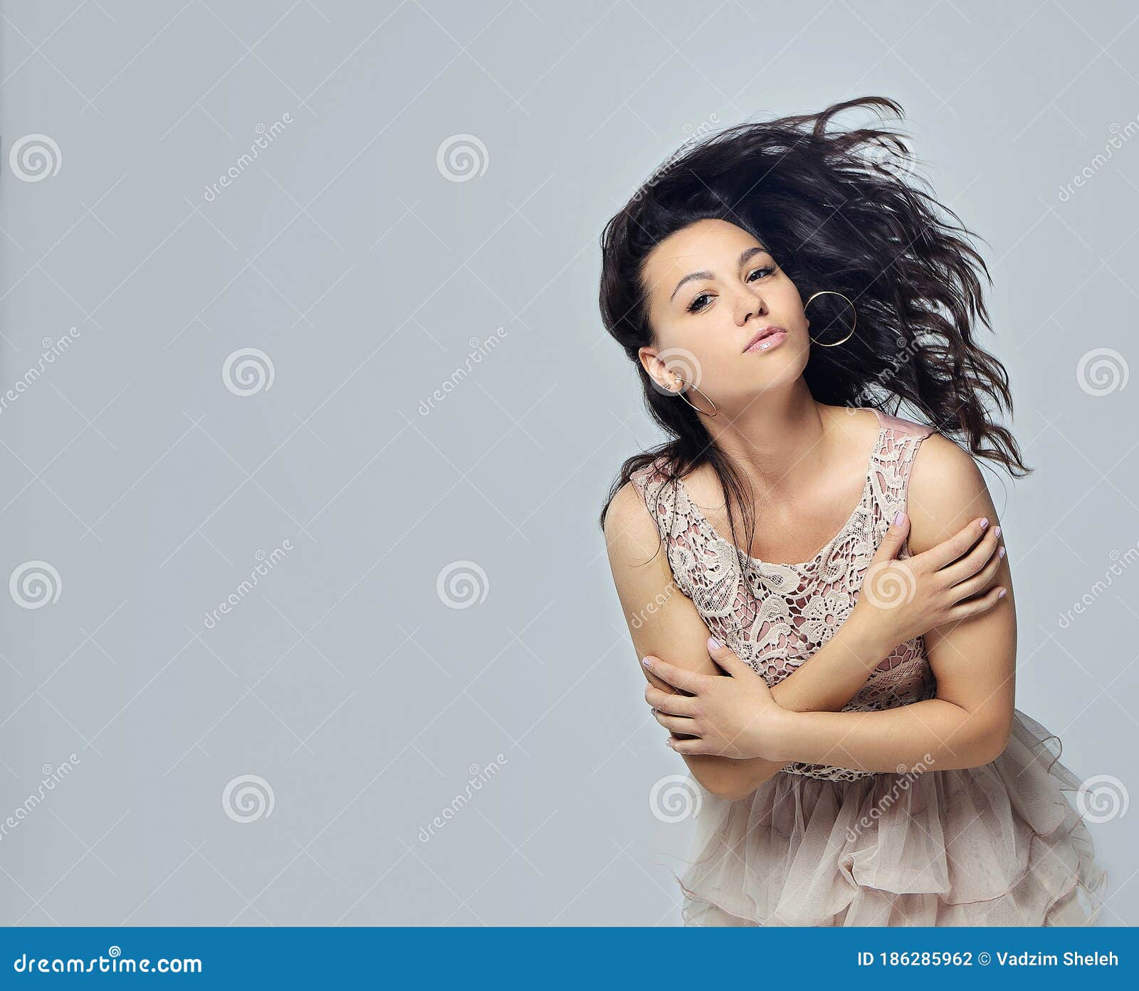 Beautiful Woman in the Studio. Funny Actress. Posing on a White ...