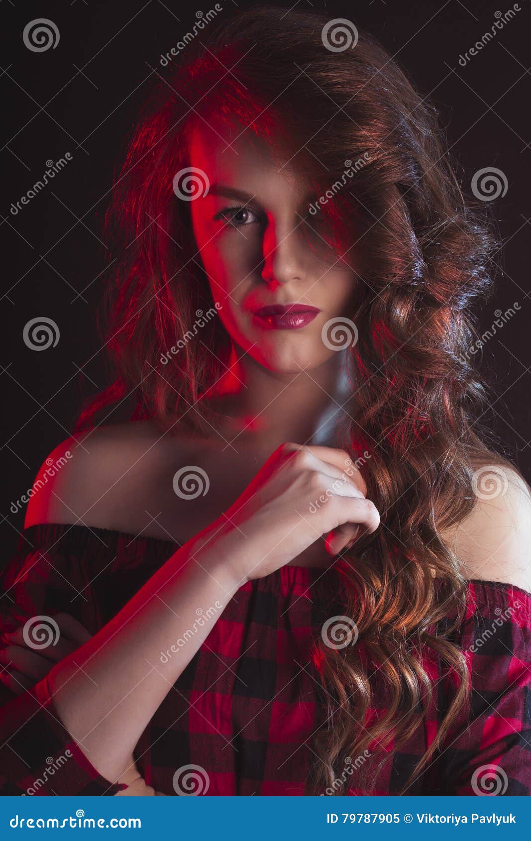 Beautiful Woman at Studio with Red Light Stock Image - Image of lady ...