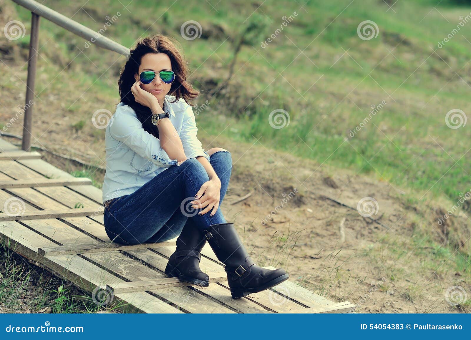 Beautiful Woman In Sunglasses Outdoor Fashion Portrait Stock Image