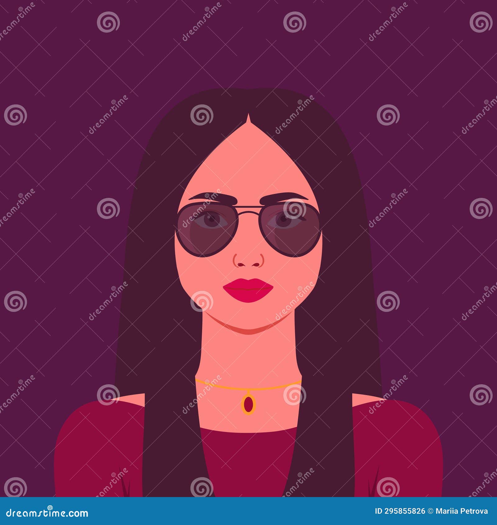 Beautiful Woman In Sunglasses Portrait Or An Avatar Of A Girl In